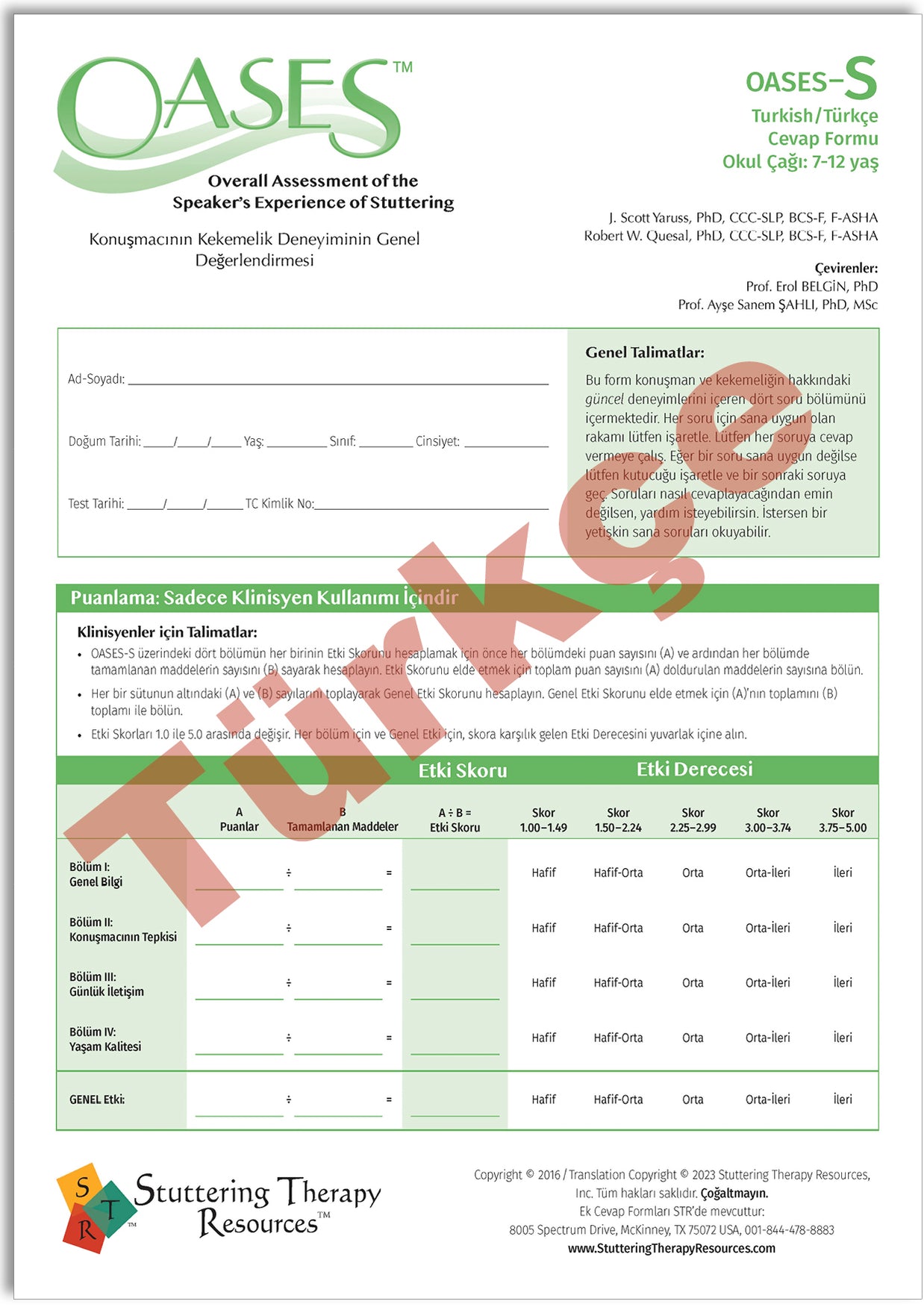 OASES Turkish / Türkçe – Stuttering Therapy Resources