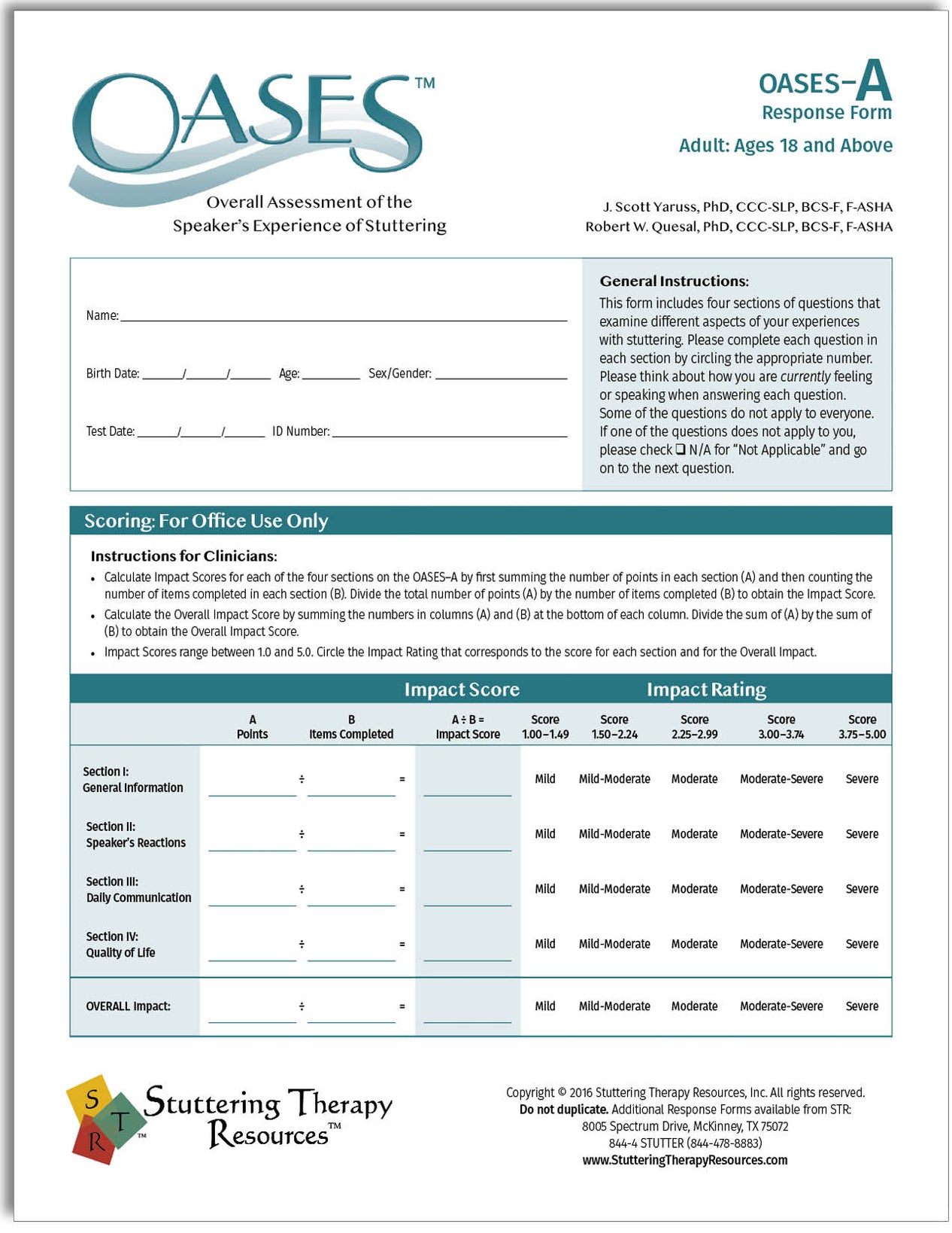 OASES English (Printed) – Stuttering Therapy Resources