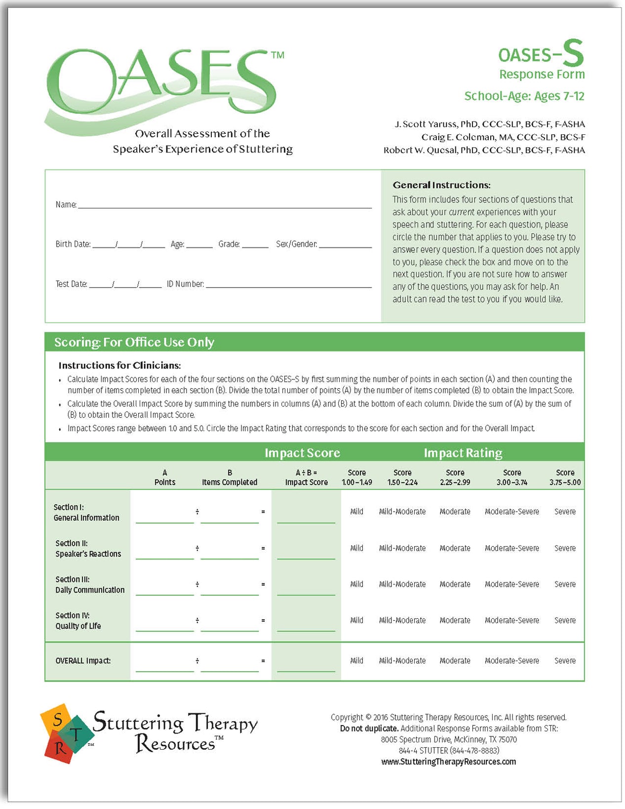 OASES English (Printed) – Stuttering Therapy Resources
