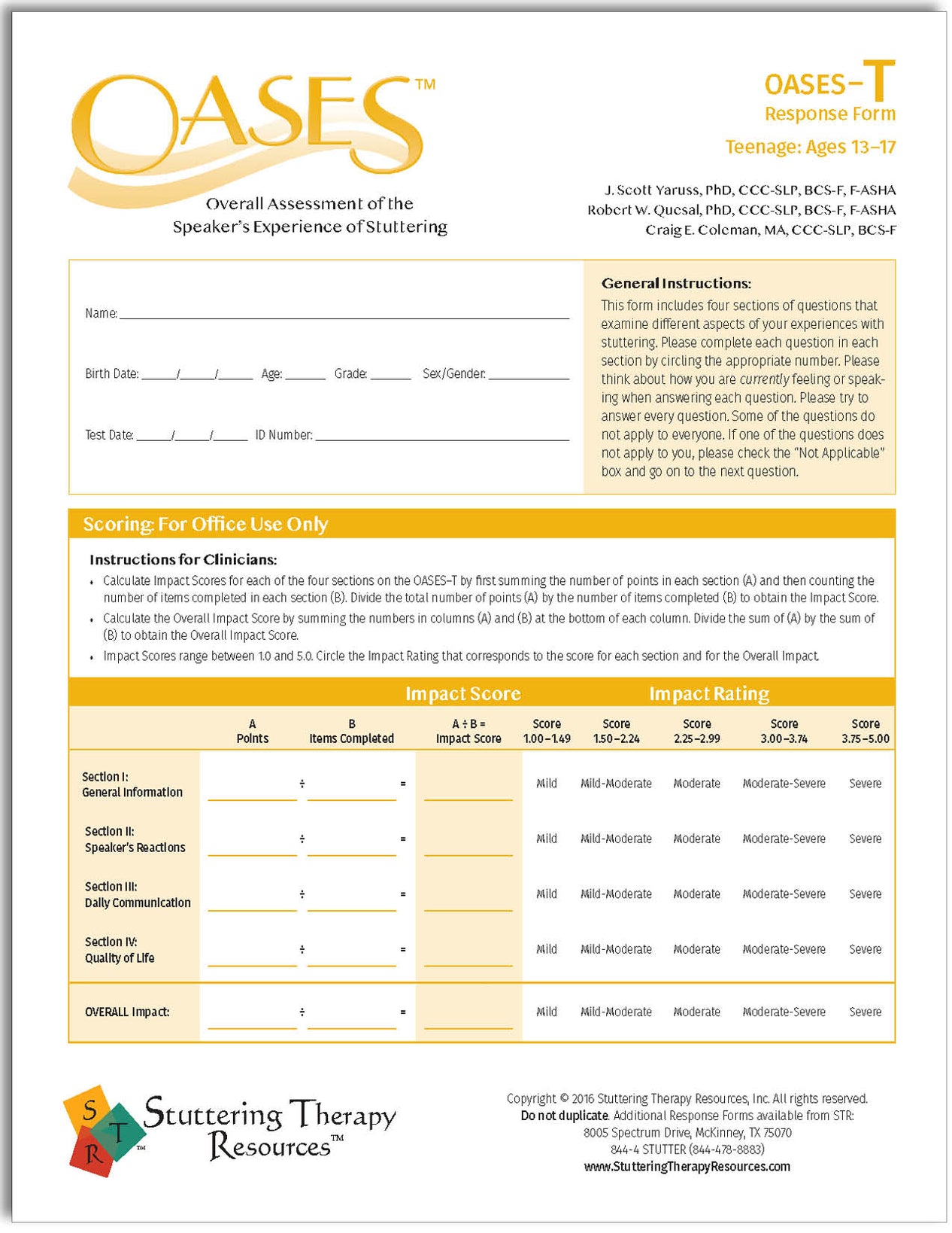 OASES English (Printed) – Stuttering Therapy Resources